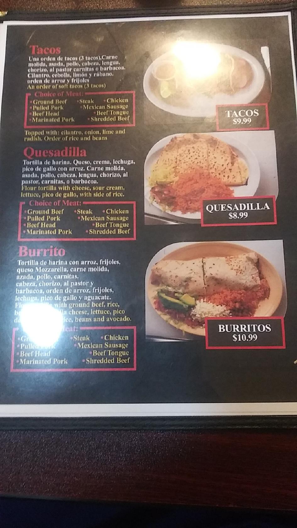 Menu at El Mirasol-Mexican Grill and Store restaurant, Burgaw