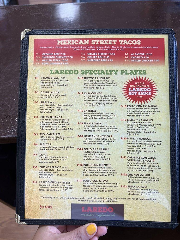 Menu at Laredo's Mexican Restaurant, Macclenny