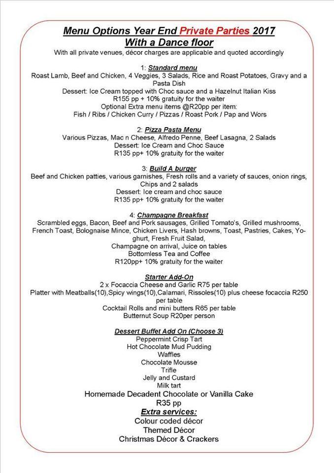 Menu at Little Neros restaurant, Boksburg