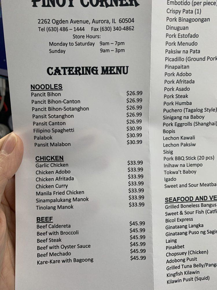 Menu at Pinoy Corner Aurora IL restaurant, Aurora