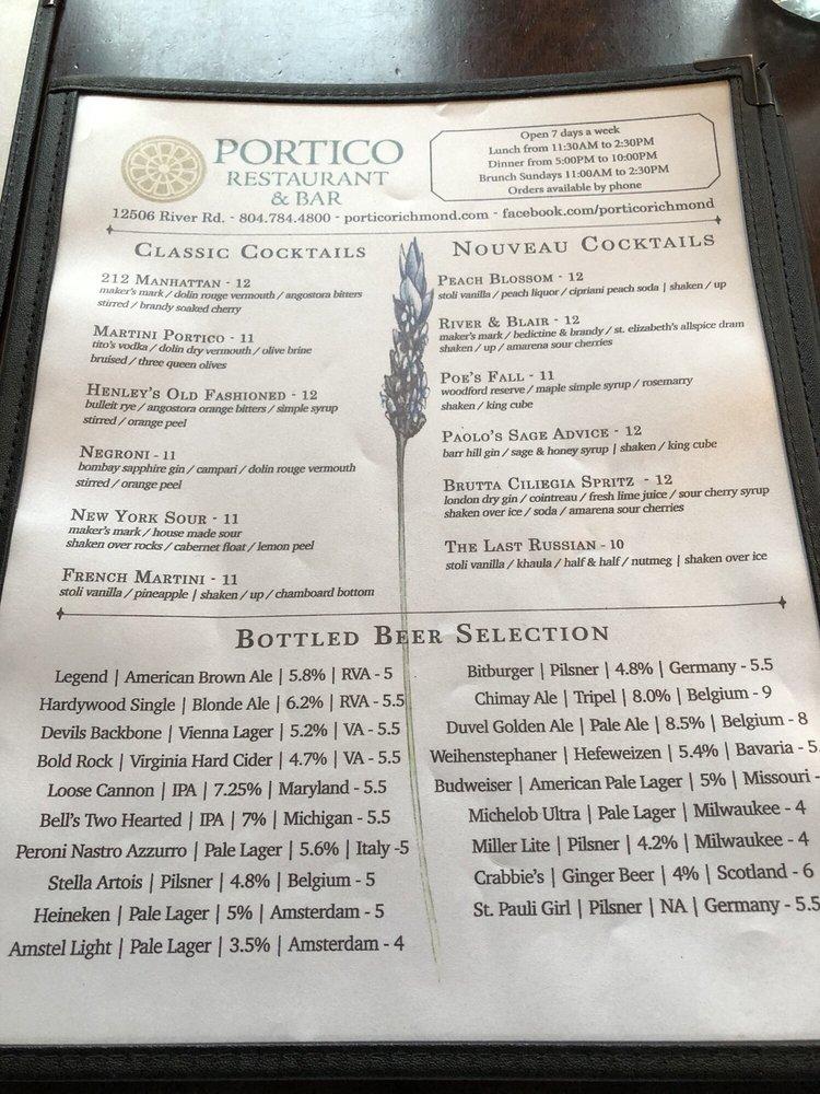 Menu at Portico Restaurant, Richmond, River Rd