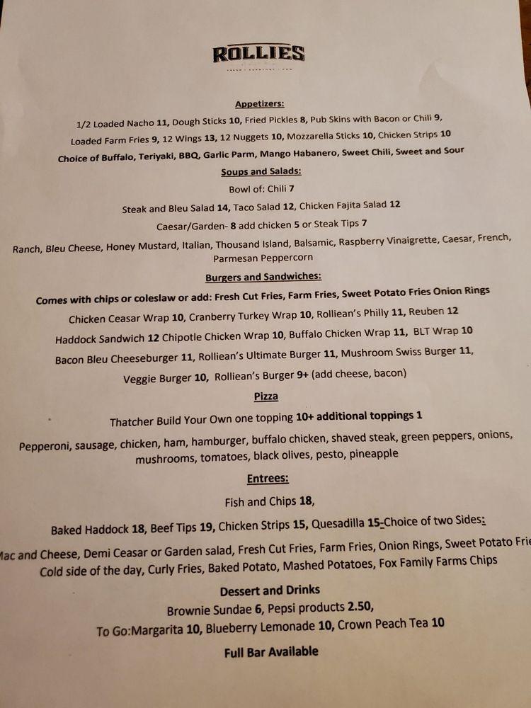 Menu at Rollie's Bar and Grill, Belfast