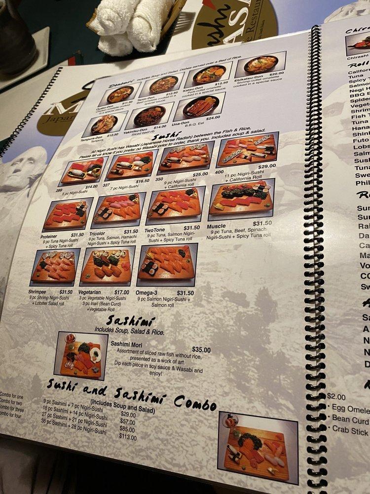 Menu at Sushi Masa Japanese Restaurant, Sioux Falls