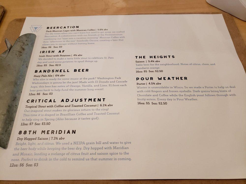 Menu at Vennture Brew Co restaurant, Milwaukee
