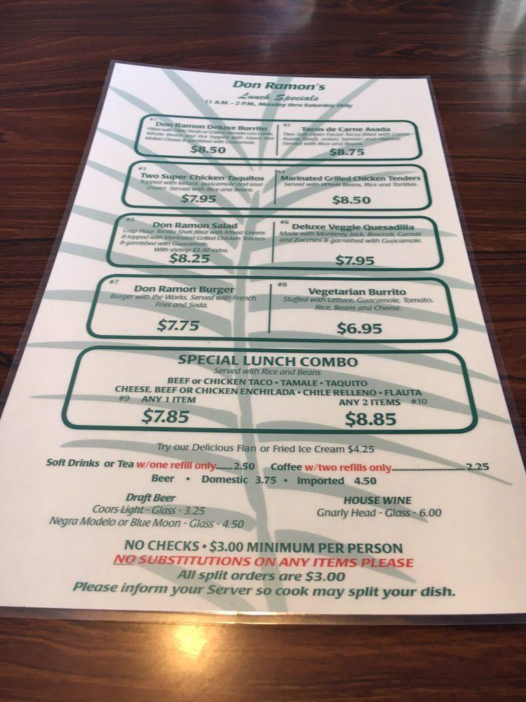 Menu at Don Ramon's Mexican Restaurant, Huntington Beach