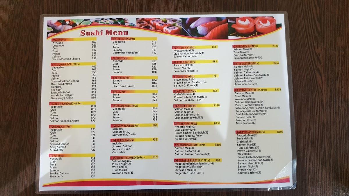 Menu at Jia Wang Blu Valley Mall restaurant, Pretoria