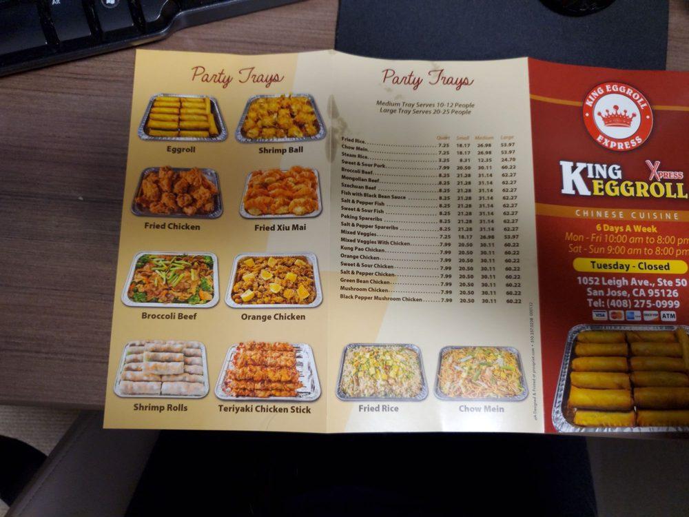 Menu at King Eggroll Express restaurant, San Jose, Leigh Ave