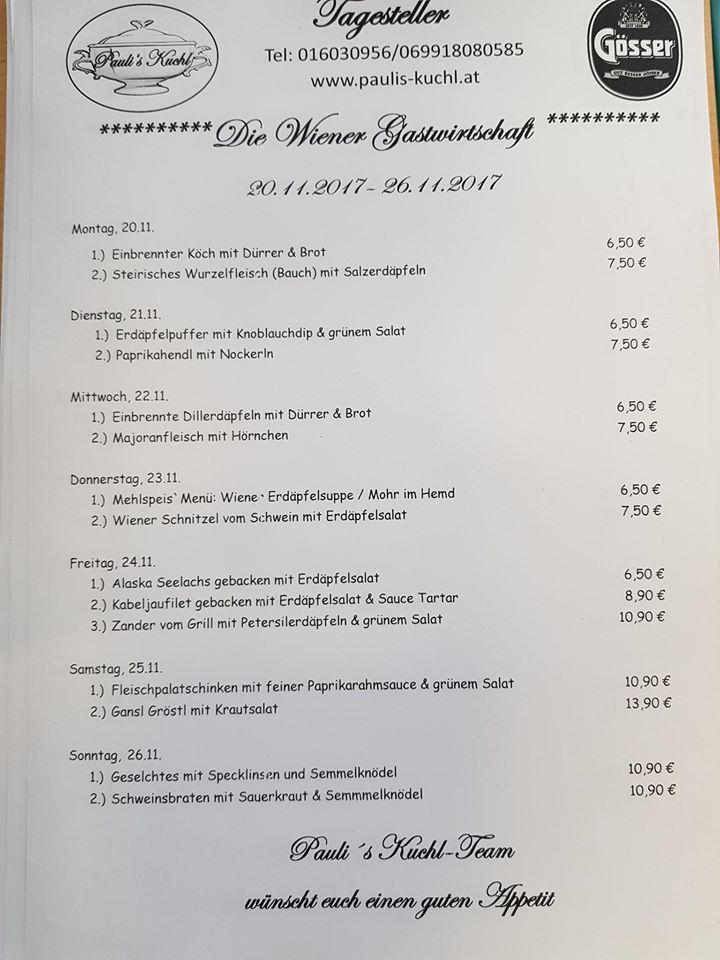 Speisekarte von Paulis Kuchl restaurant, Wien