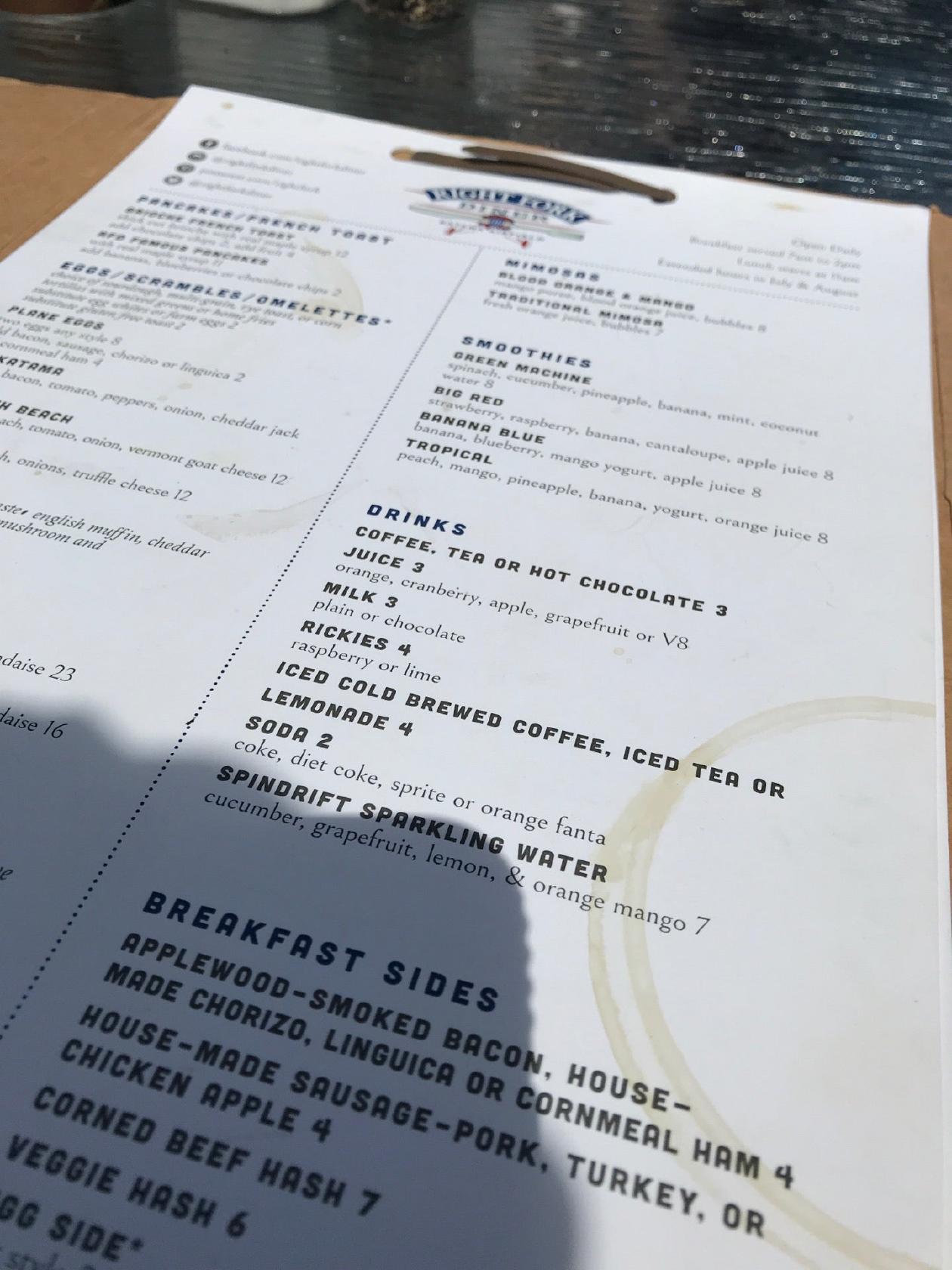 Menu at Right Fork Diner cafe, Edgartown