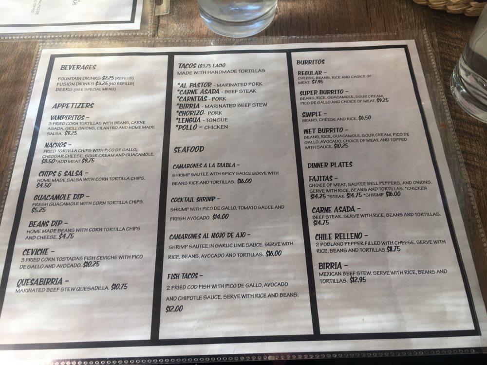 Menu at Sol y Luna Cocina Mexicana restaurant, Pleasant Hill