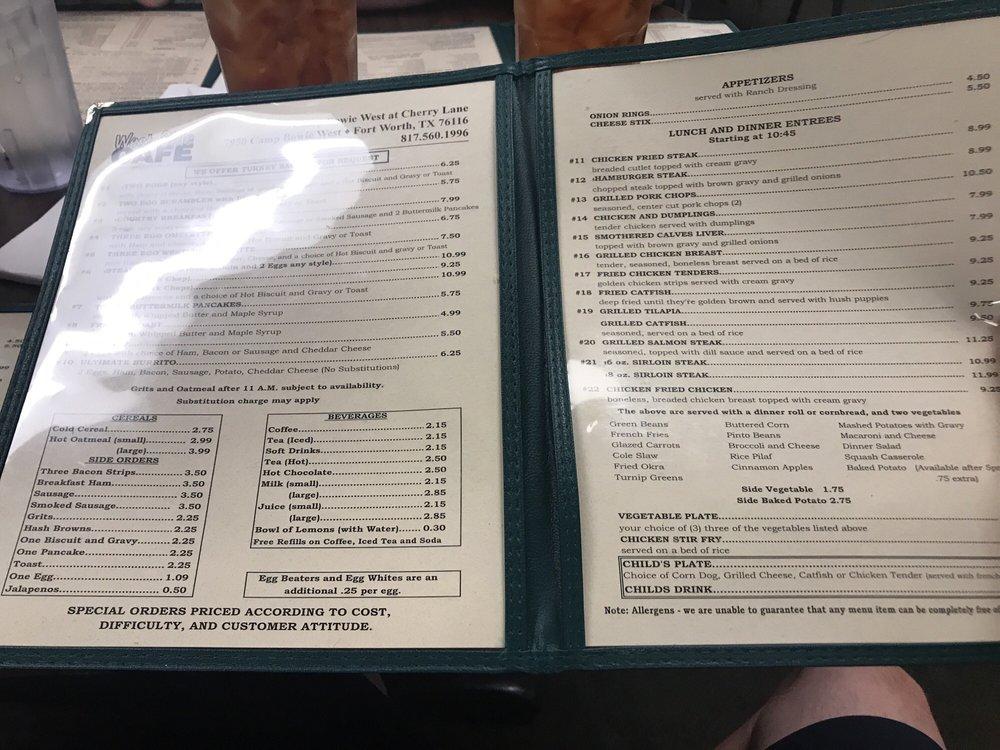 Menu at West Side Cafe, Fort Worth