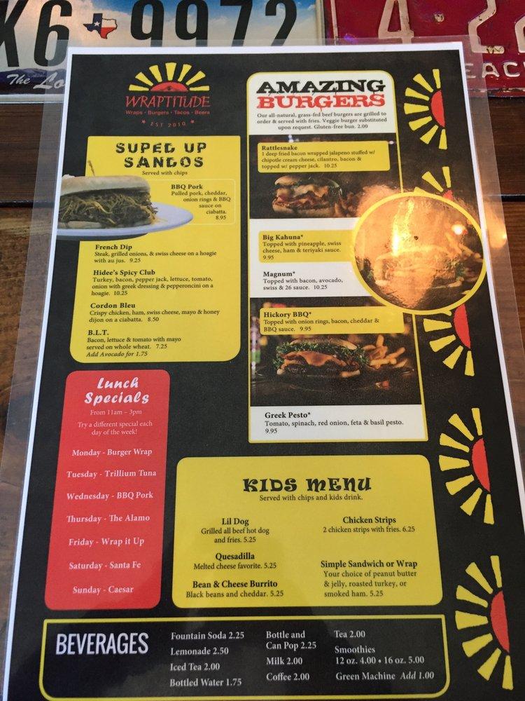 Menu at Wraptitude: Gourmet Wraps Burgers & Beers pub & bar, San ...