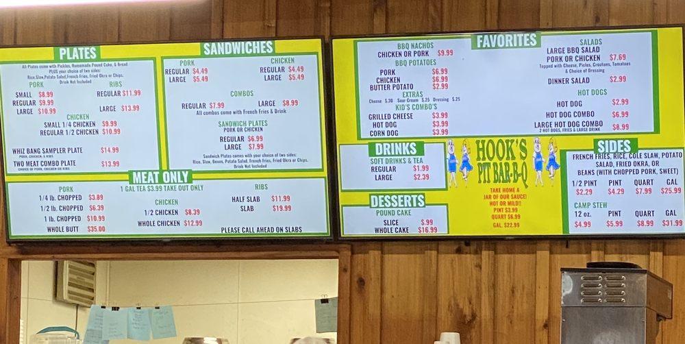 Menu at Hook's BBQ, Troy, 103 Scouting Cir