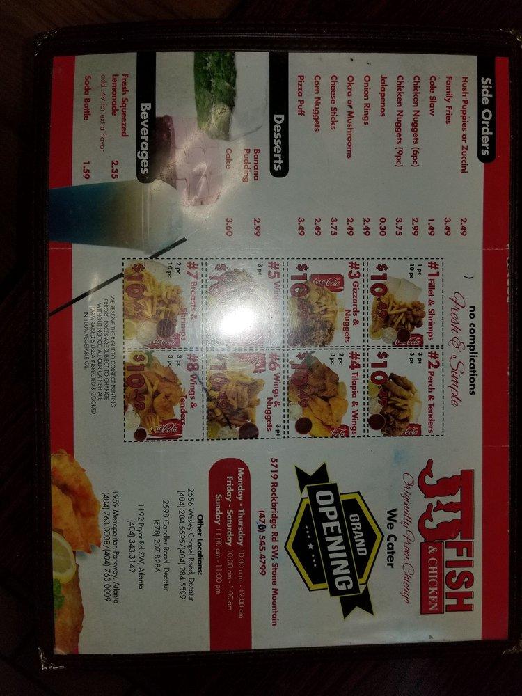 Menu at JJ’s Fish and Chicken restaurant, Stone Mountain, Rockbridge Rd SW