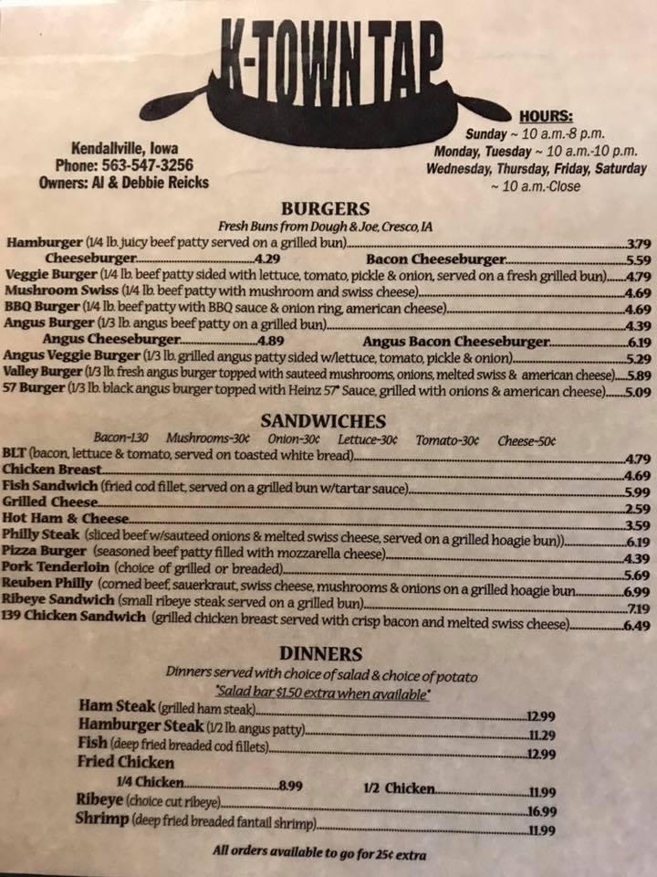 Menu at K-town Tap pub & bar, USA, 347th St