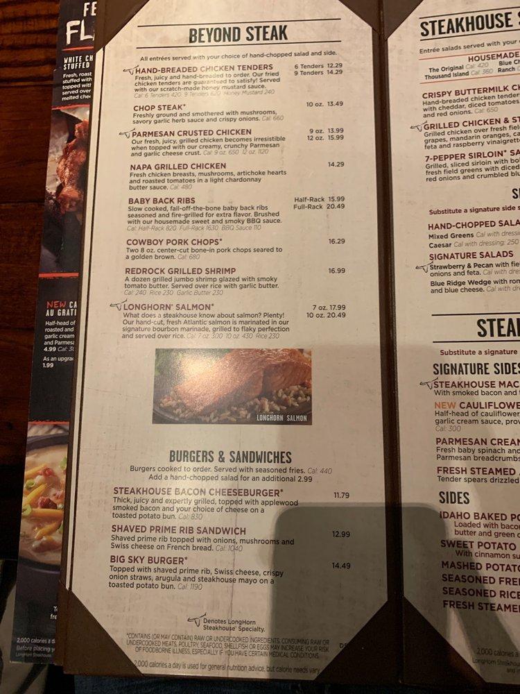 Menu at LongHorn Steakhouse, Joplin, S Rangeline Rd