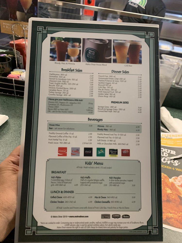 Menu at Metro Diner restaurant, Charleston