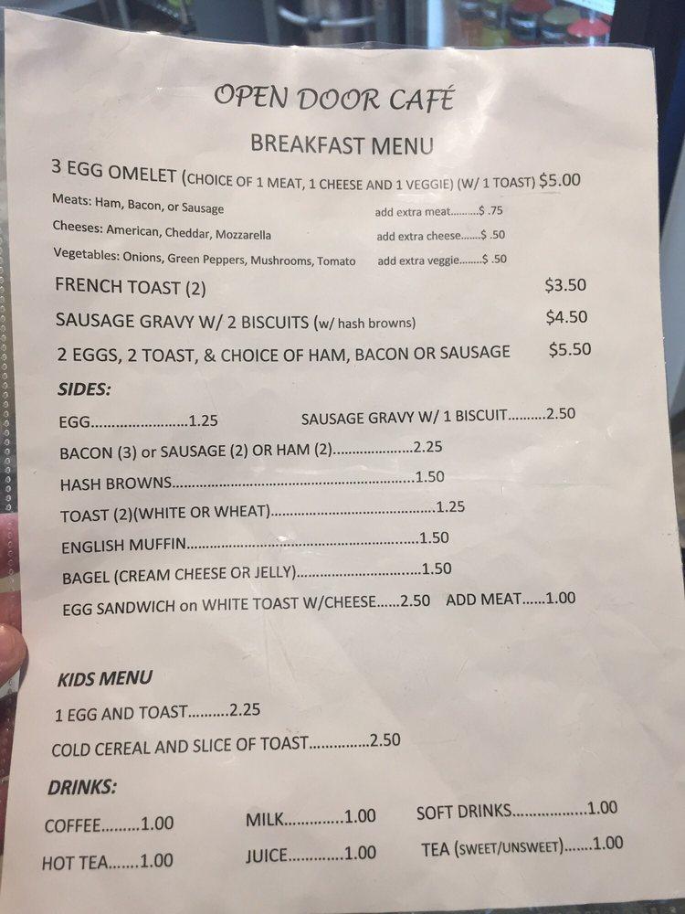 Menu at Open Door Cafe, Lucas