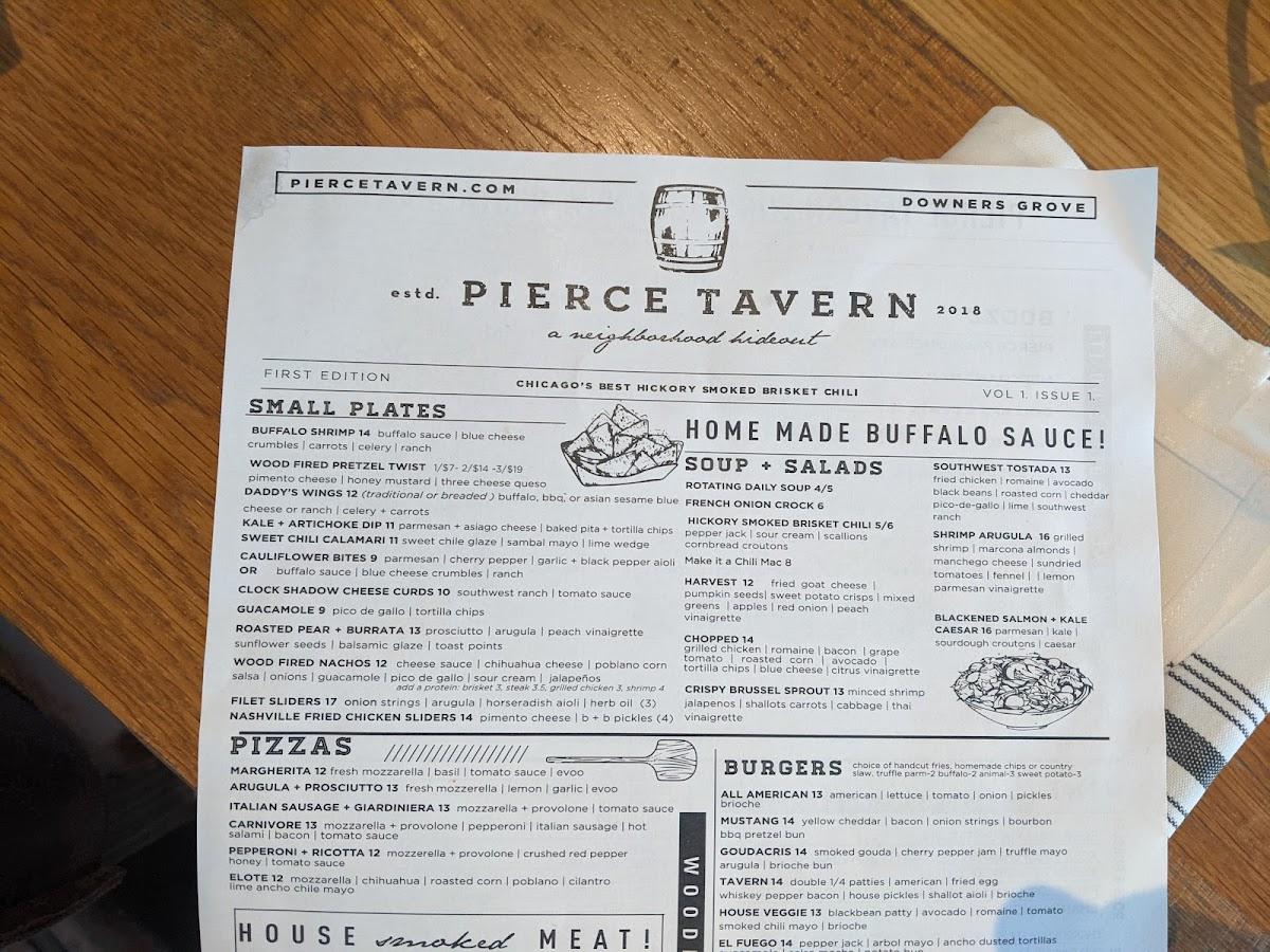 Menu at Pierce Tavern BBQ, Downers Grove
