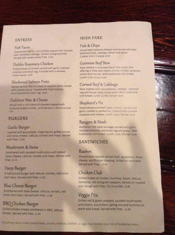Menu at The Harp Bar and Restaurant, Kent