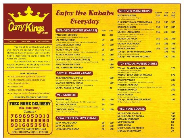 Menu at The curry kings, Sahibzada Ajit Singh Nagar