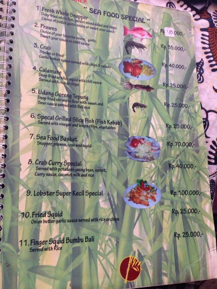 Menu at Bamboo Corner restaurant, Kuta
