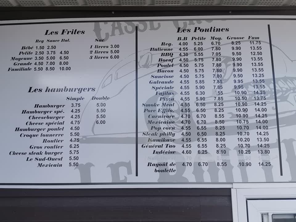 Menu at Casse-Croute le Routier fast food, Macamic