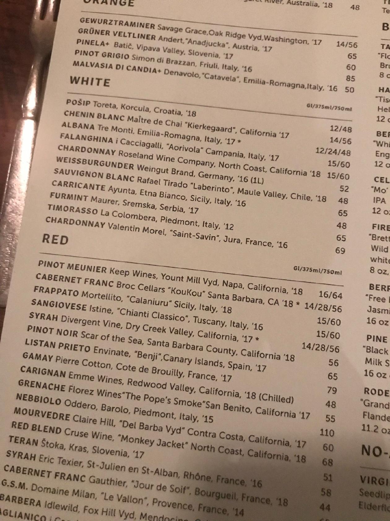 Menu at Del Popolo pizzeria, San Francisco, 855 Bush St