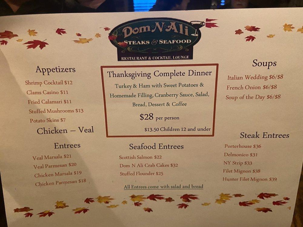 Menu at Dom N Ali steakhouse, Jim Thorpe