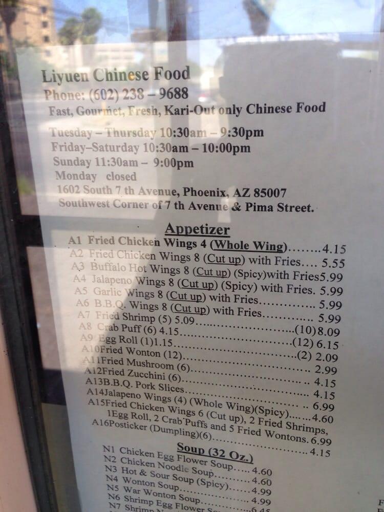Menu at Liyuen restaurant, Phoenix