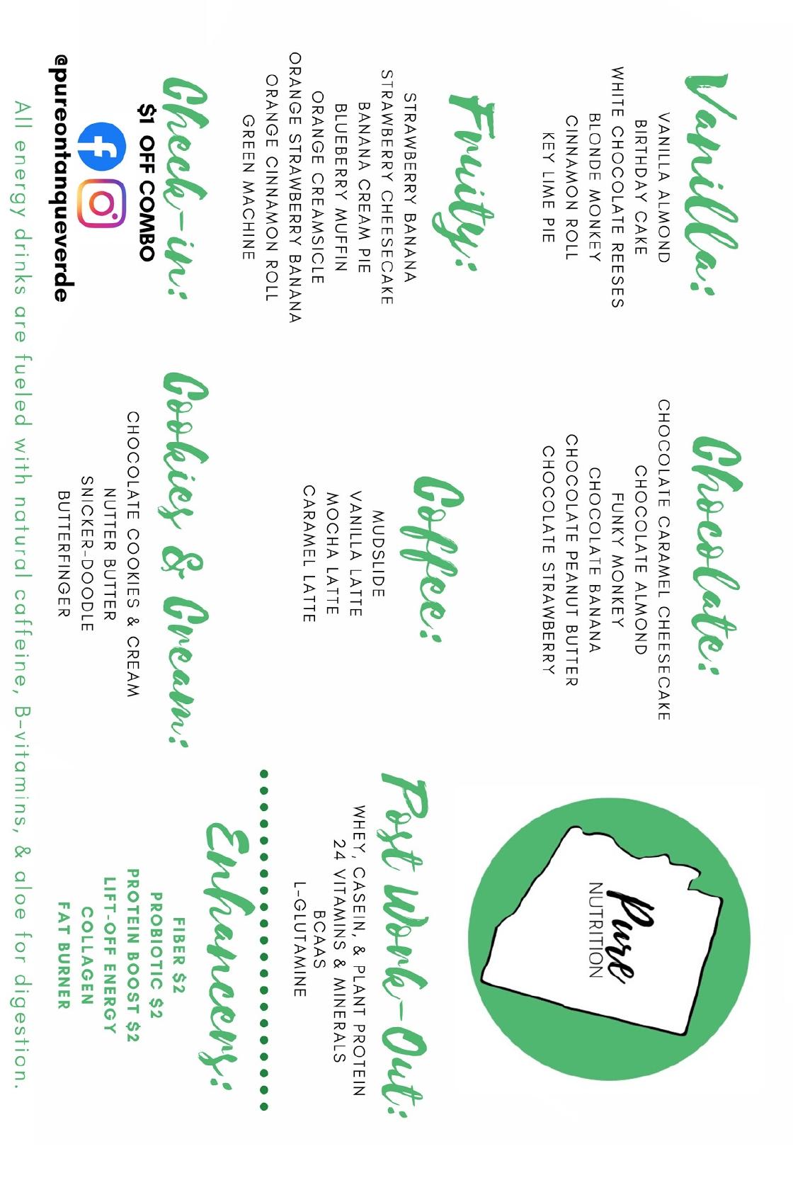 Menu at PURE Nutrition pub & bar, Tucson