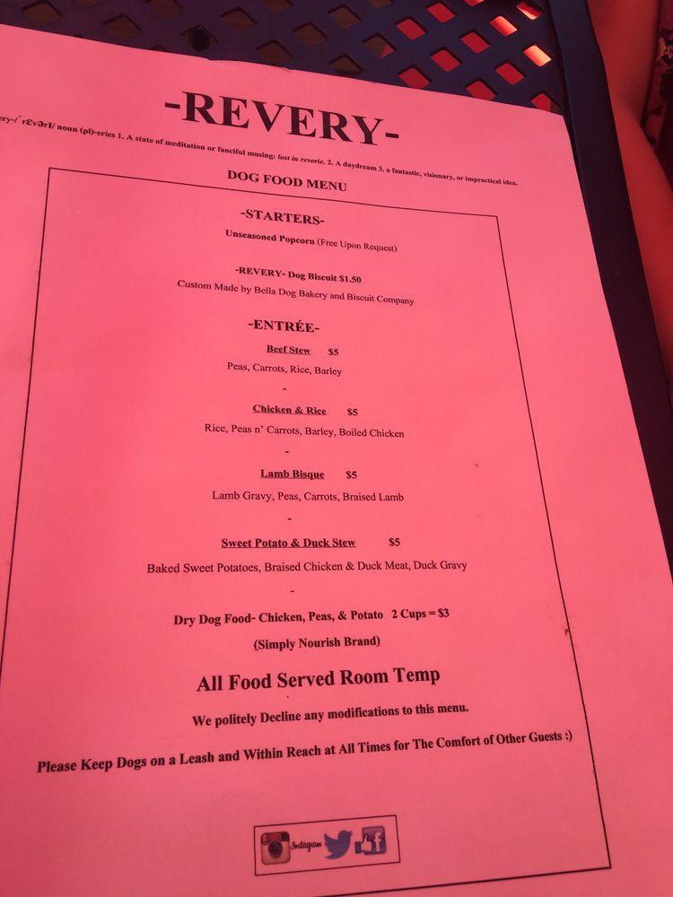 Carta del restaurante Revery, Greenwood