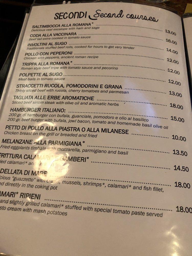 Menu at Saltimbocca ristorante, Rome