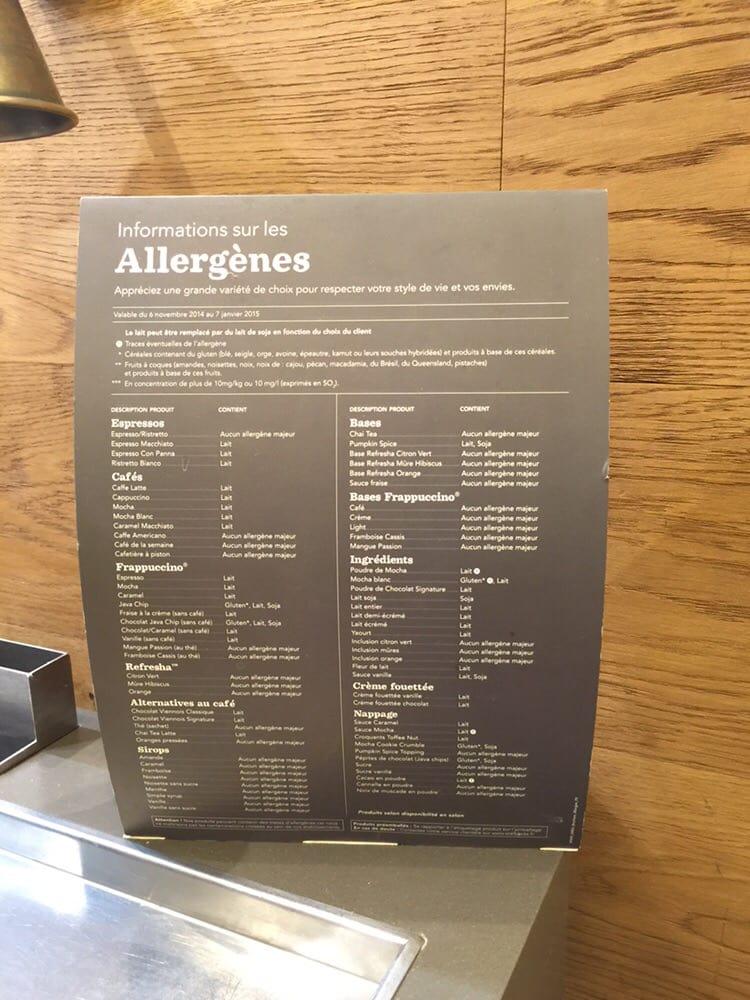 Menu at Starbucks cafe, Paris, 76-78 Av. des Champs-Élysées
