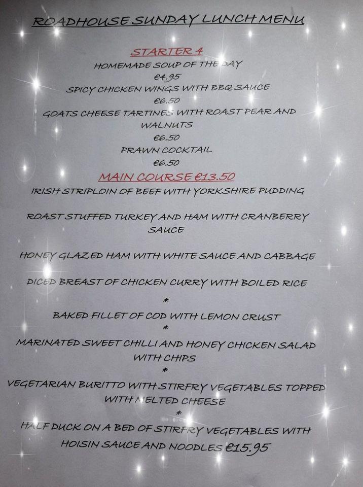 Menu at The Roadhouse restaurant, Mullingar