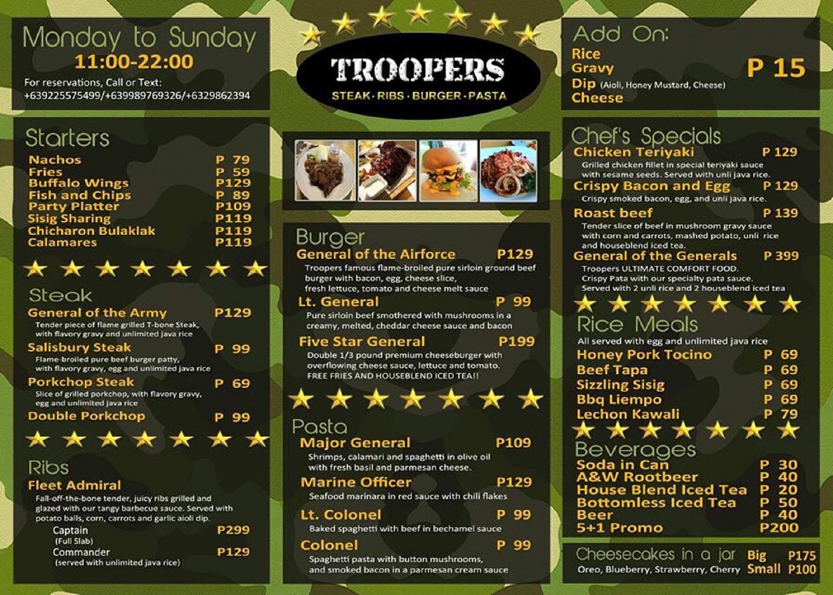 Menu at Troopers restaurant, Marikina, M469+454