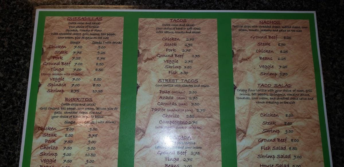 Menu at University Tacos and Burritos restaurant, Birmingham