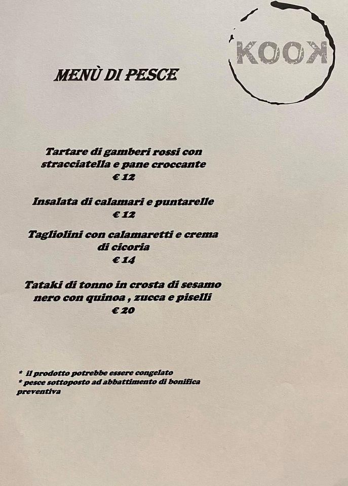 Menu at Kook restaurant, Rome, Via Cassia