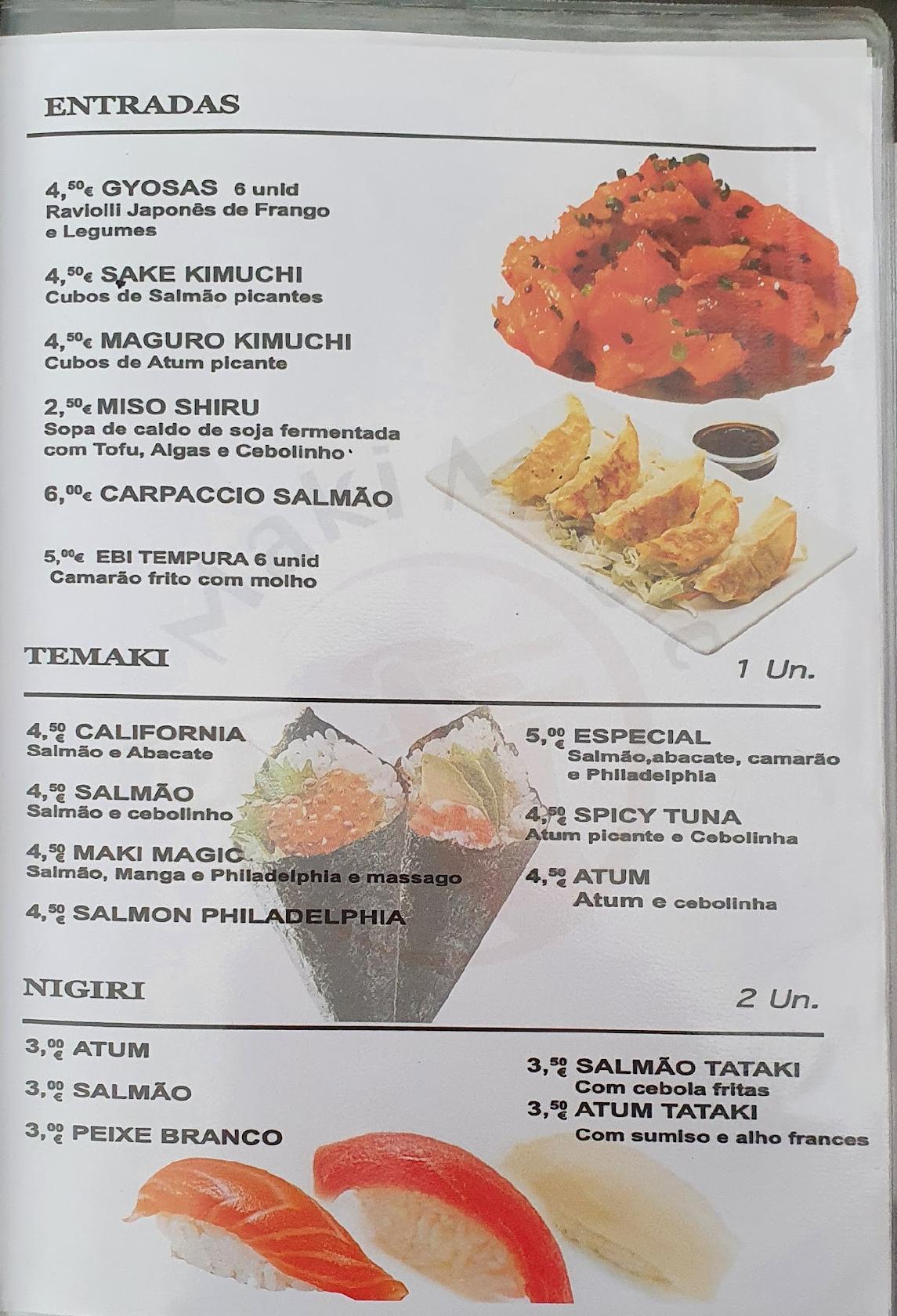 Carta del restaurante Maki Magic Sushi, Quinta do Conde