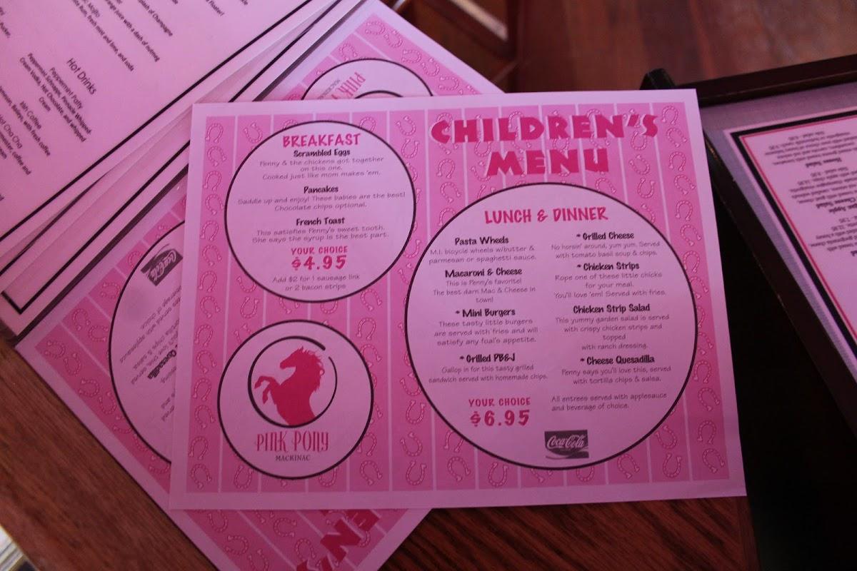 Menu at Pink Pony pub & bar, Mackinac Island
