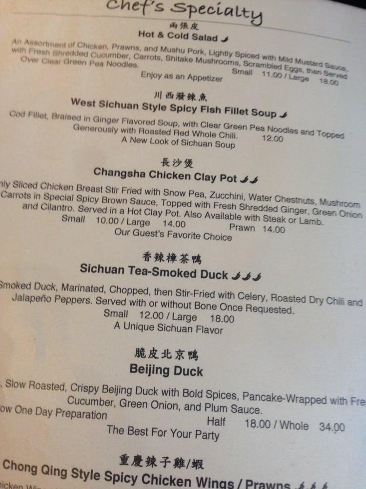 Menu at Sichuan House restaurant, Walnut Creek