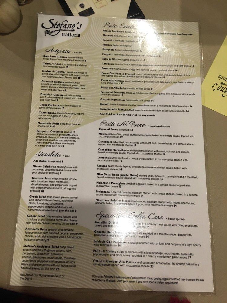 Menu at Stefano's Trattoria pizzeria, Winter Springs, Tuskawilla Rd