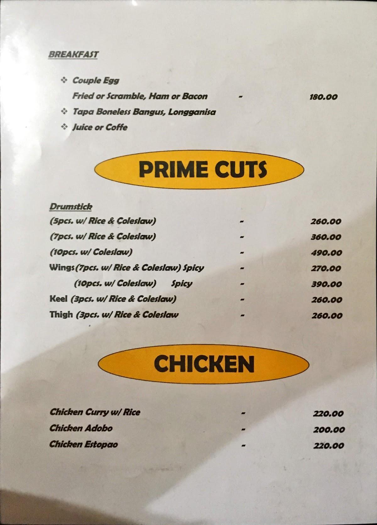 Menu at Zacky Fried Chicken restaurant, Zamboanga