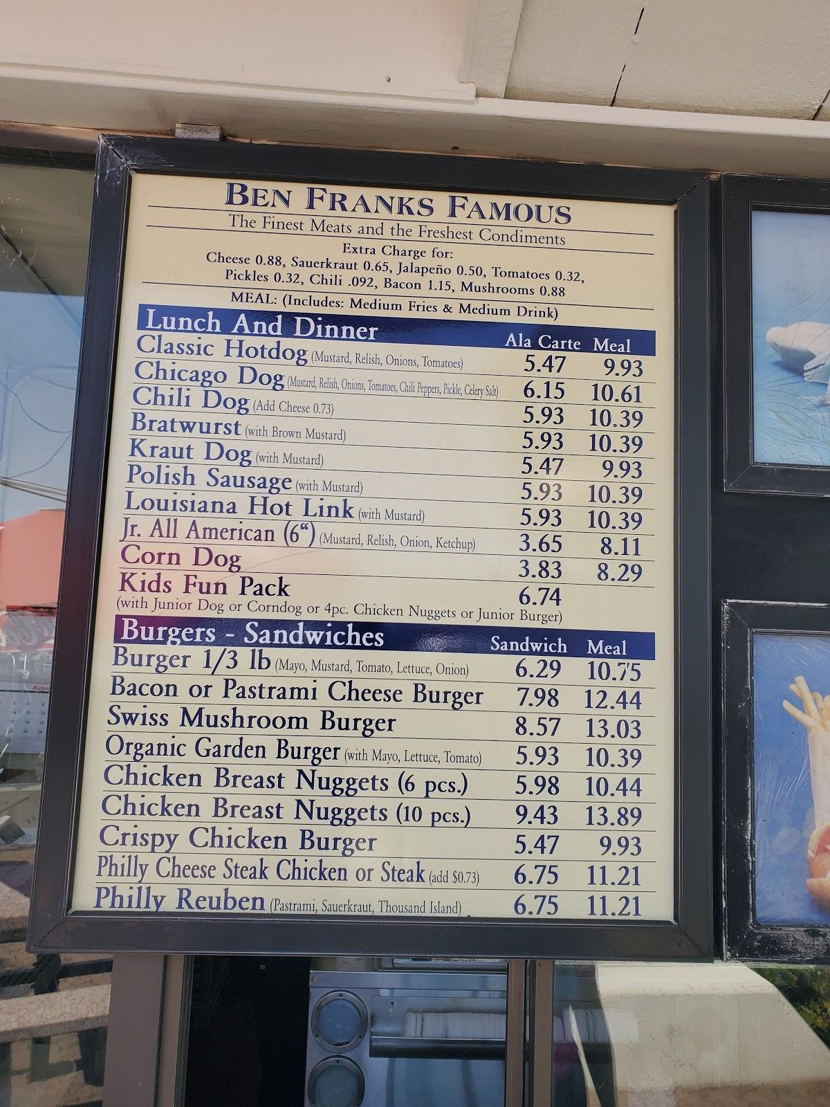 Menu at Ben Frank's restaurant, Redwood City