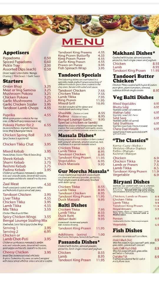 Menu at Bengal Lounge Wetherby restaurant, Wetherby
