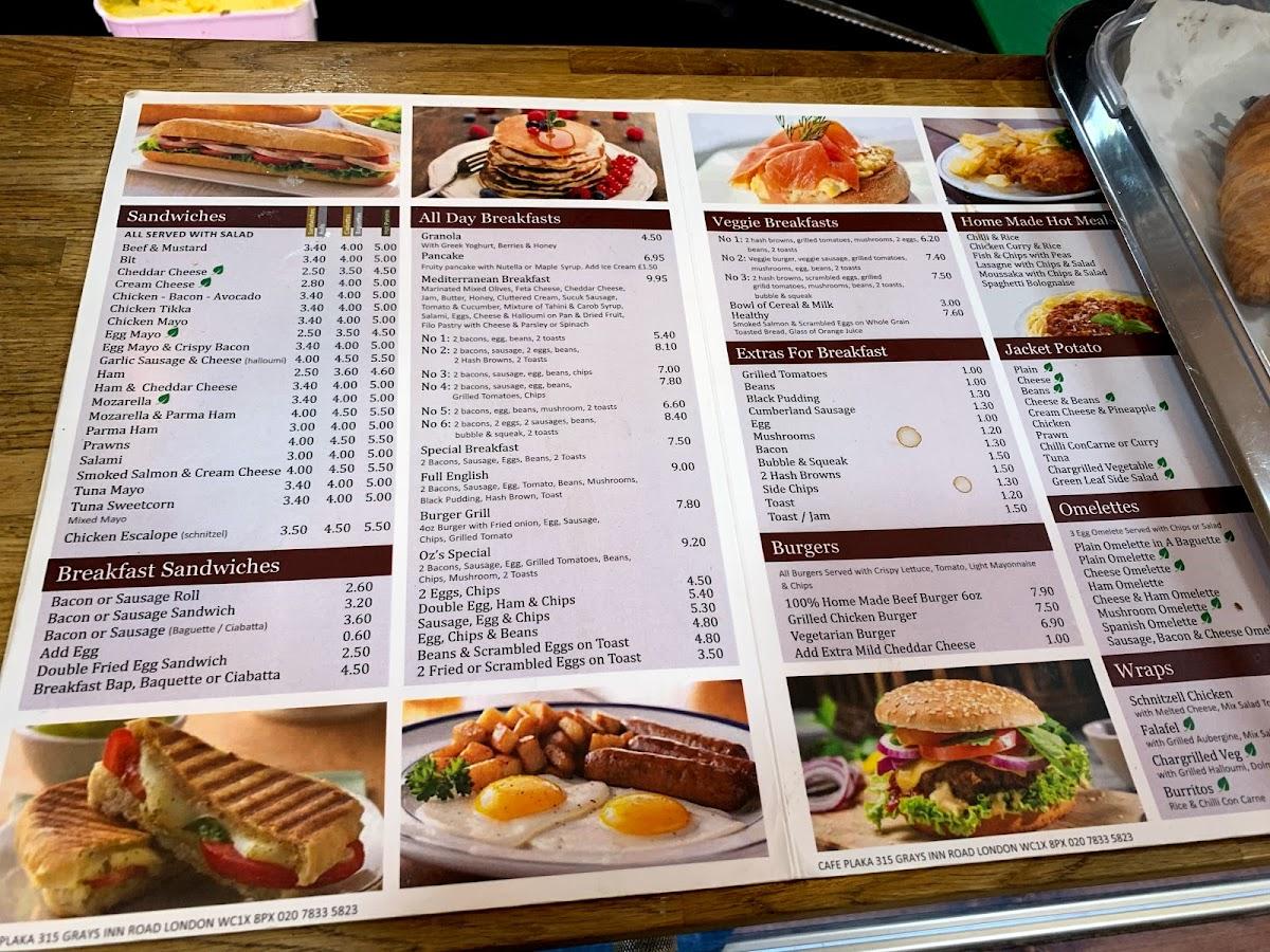 Menu at Cafe Plaka., London