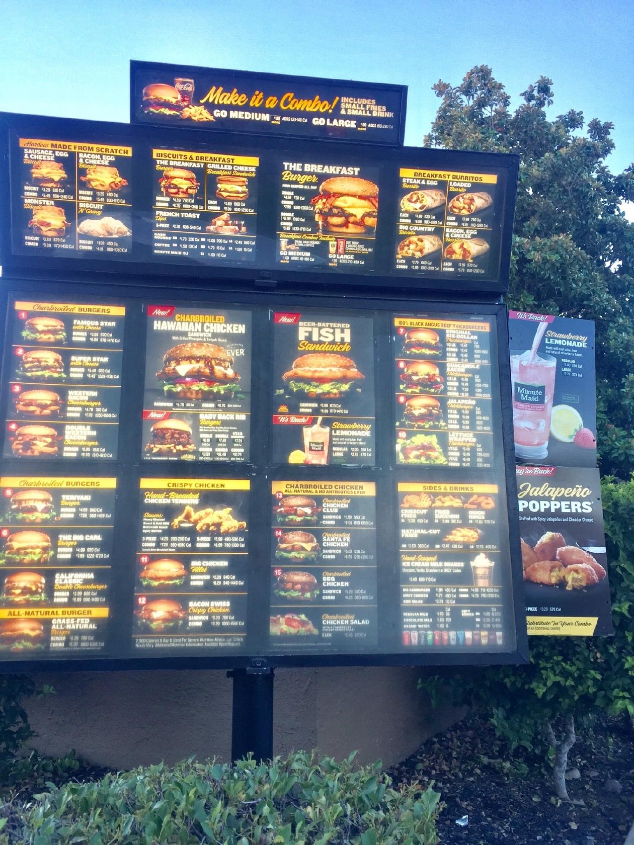 Menu at Carl’s Jr. fast food, Rancho Cordova, 3100 Sunrise Blvd