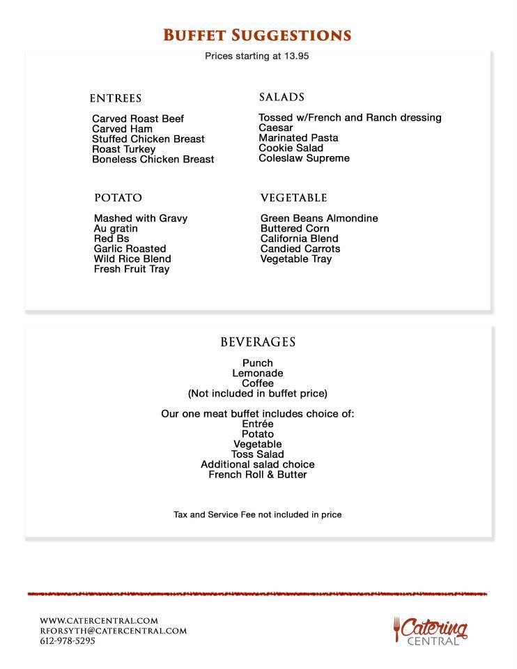 Menu at Catering Central restaurant, Anoka