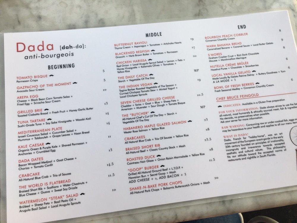 Menu at Dada pub & bar, Delray Beach