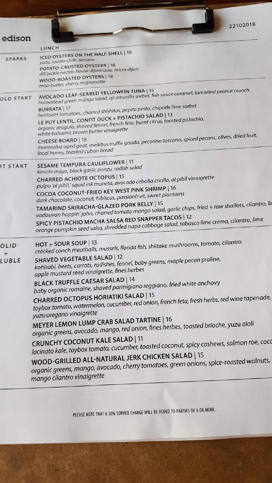 Menu at Edison: Food+Drink Lab pub & bar, Tampa